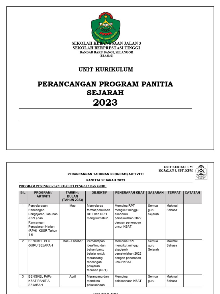 Format Perancangan Program Panitia Sejarah 2023 | PDF