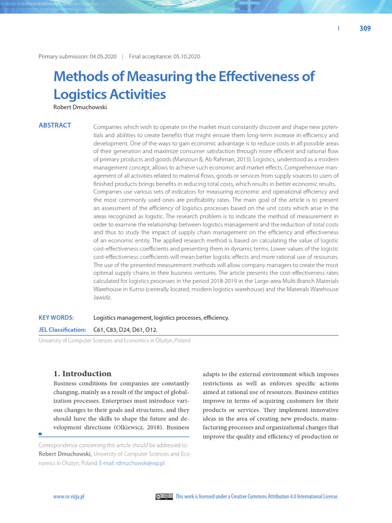 Methods of Measuring The Effectiveness o | PDF | Logistics | Supply Chain
