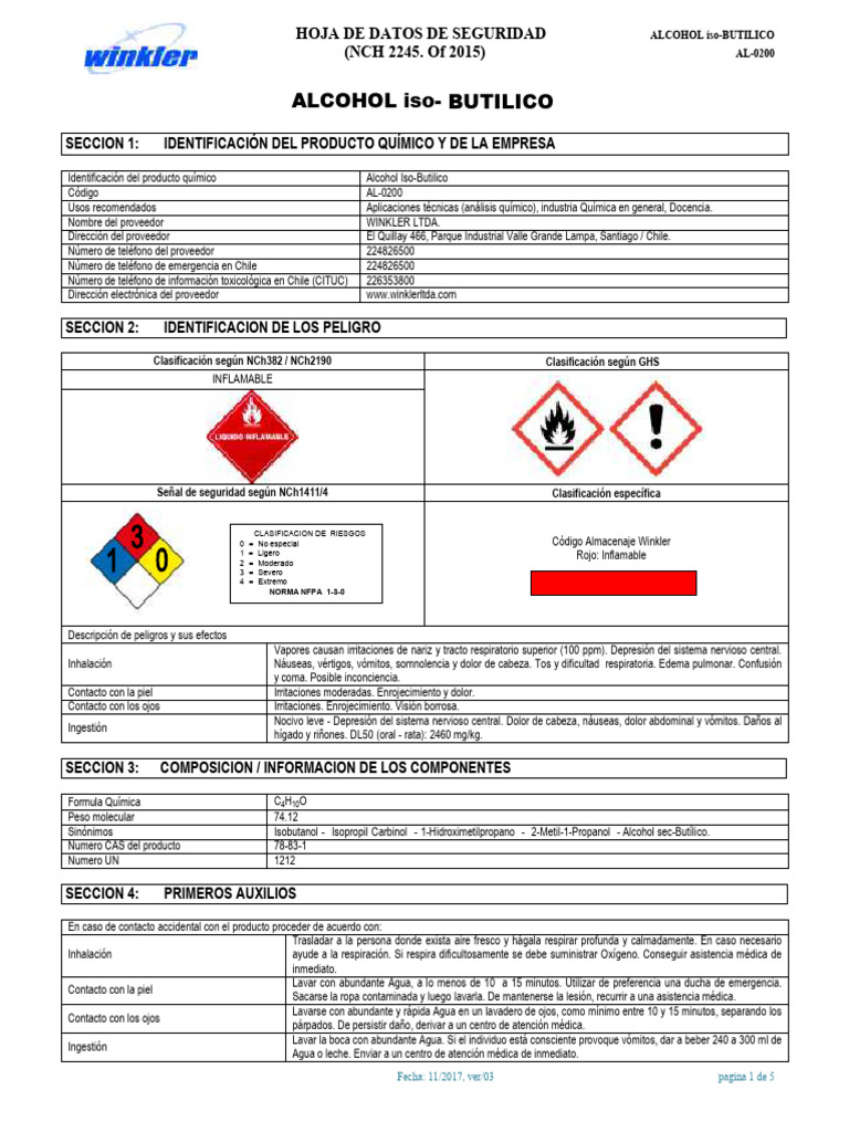 Hoja de Seguridad: Alcohol Iso-Butilico | PDF | Agua | Química