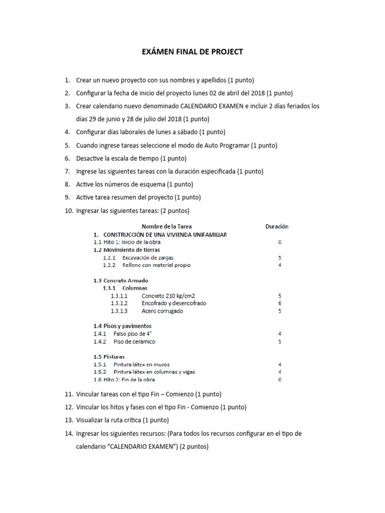 Examen Final de Project: Instrucciones Clave | PDF | Informática