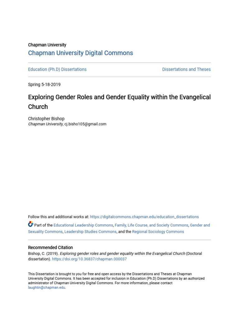Exploring Gender Roles and Gender Equality Within the Evangelical | PDF ...