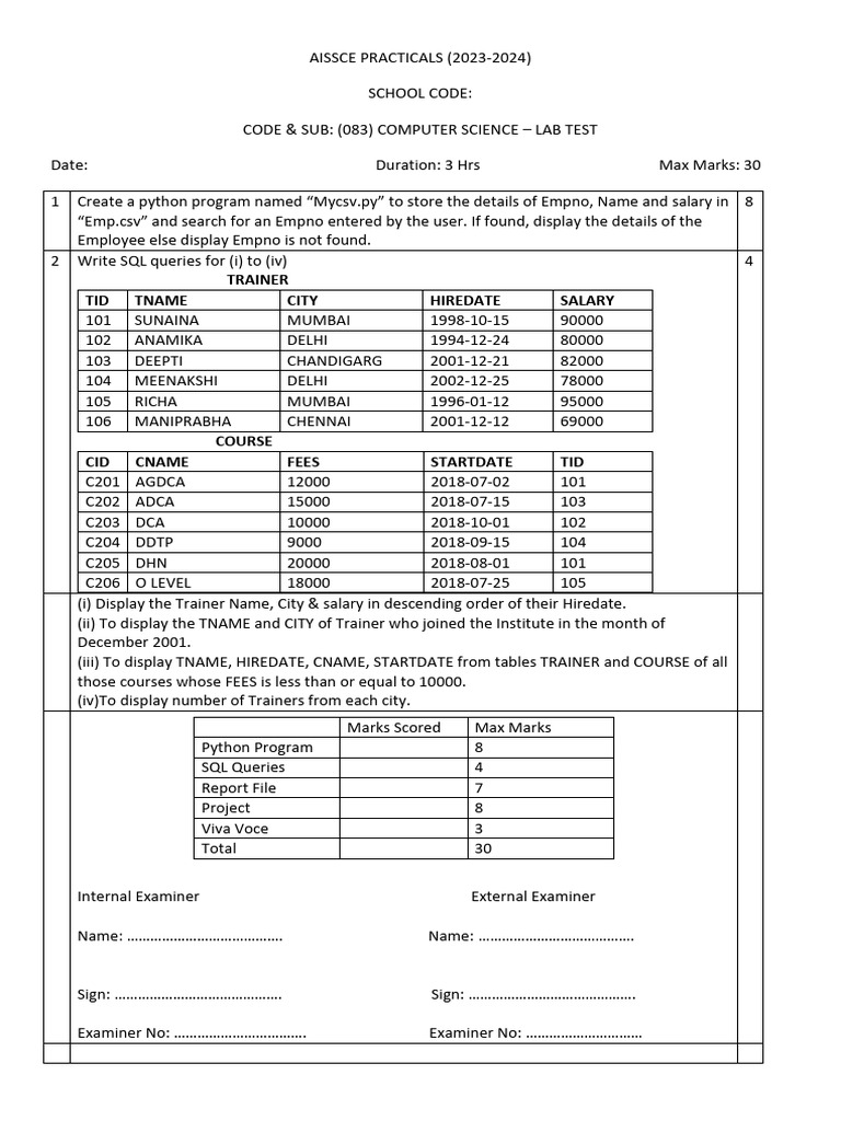 Aissce Practicals | PDF