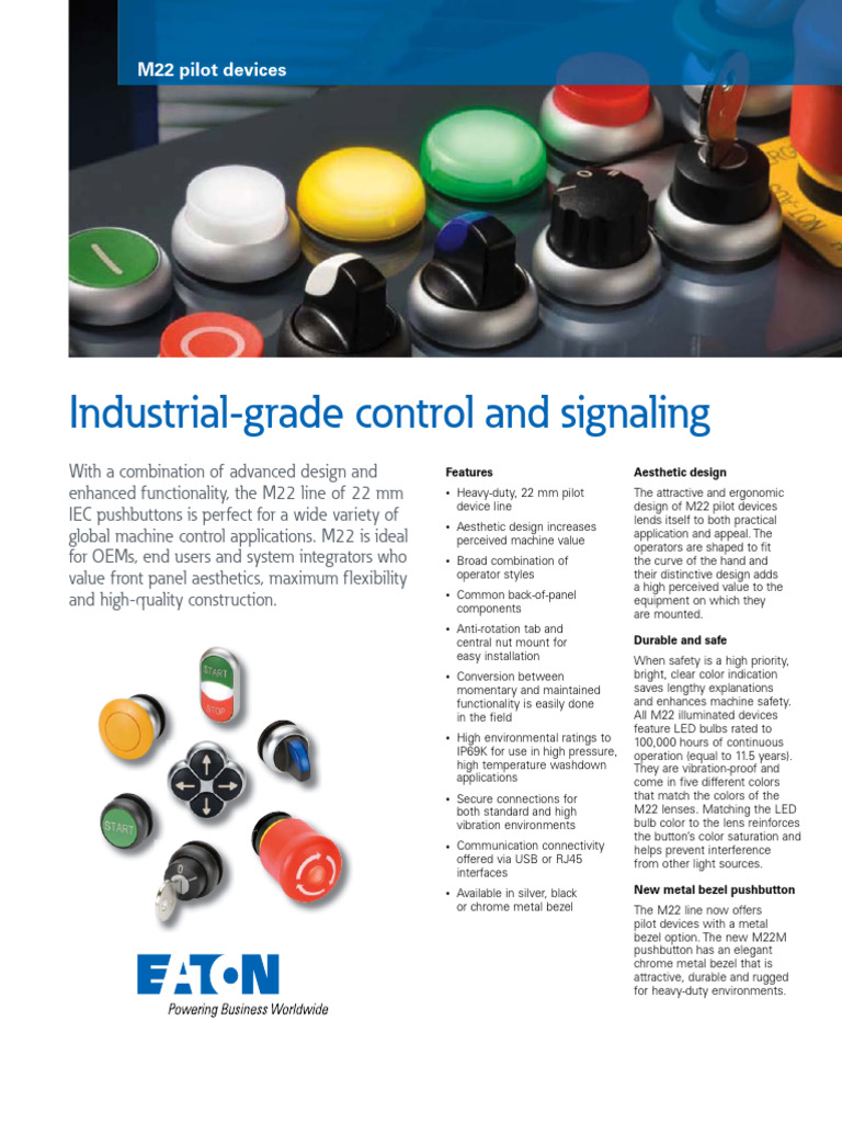 Eaton M22 Heavy-Duty Pilot Devices | PDF | Light Emitting Diode ...