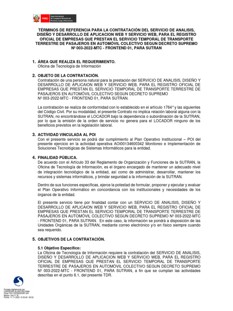 Terminos de Referencia Transporte | PDF | Computación en la nube | Transporte