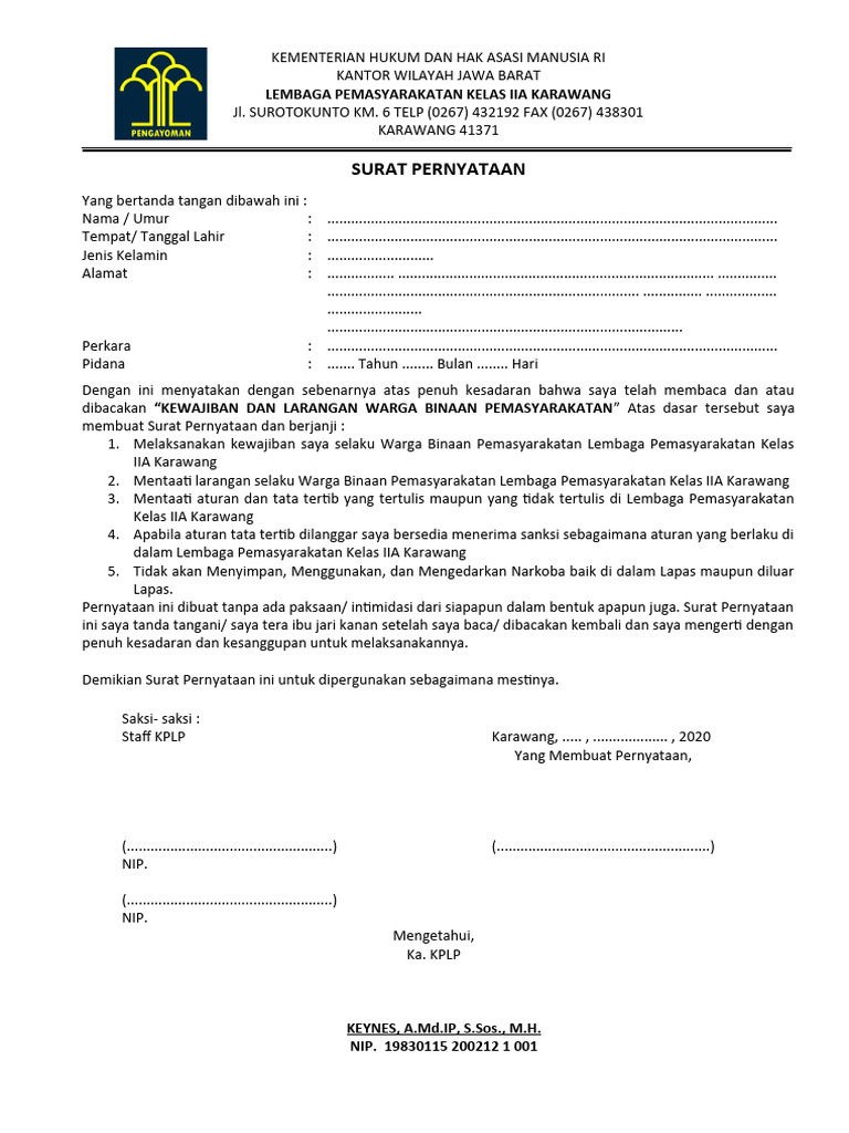 Surat Pernyataan Tahanan Baru (Repaired) | PDF