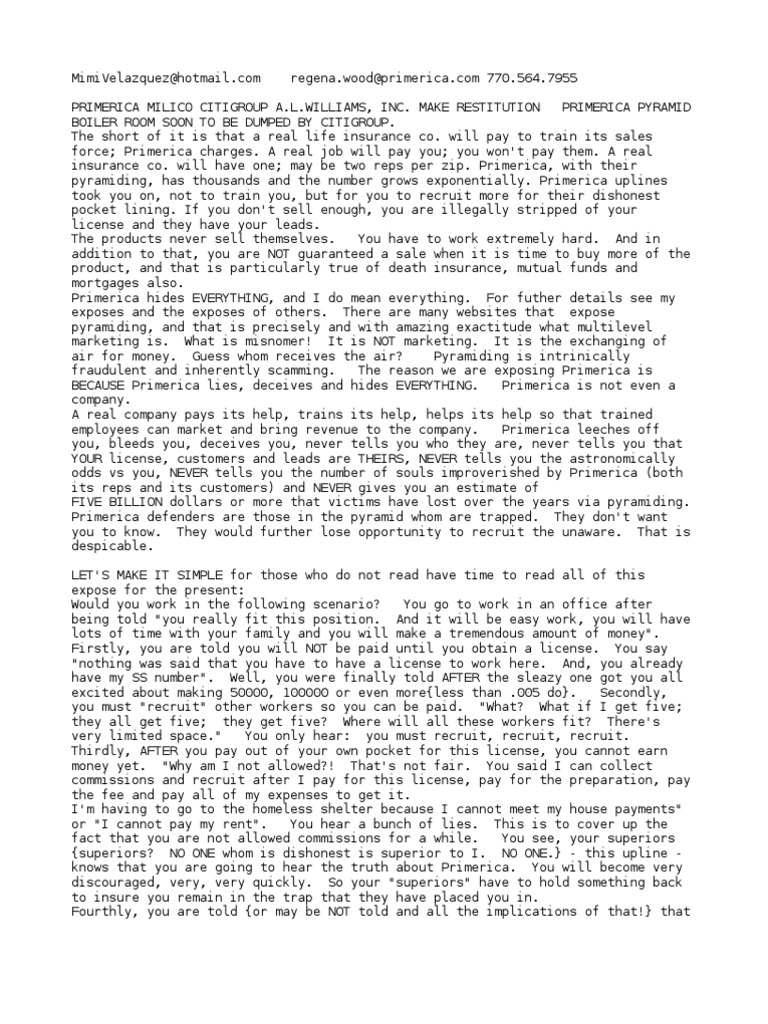 Primerica: A Pyramid Scheme Warning | PDF | Multi Level Marketing ...