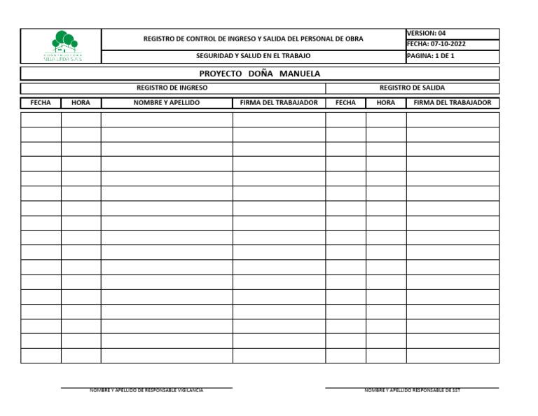 Registro de Ingreso y Salida Personal | PDF