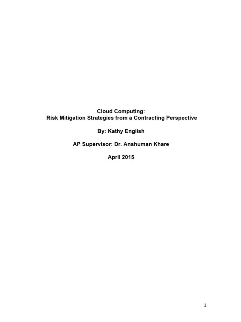 (Khare, 2015) - Risk Mitigation Strategies From A Contracting Perspective | PDF | Cloud ...