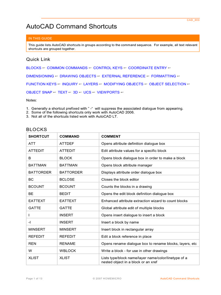 AutoCAD Shortcuts | PDF | Computing | Software