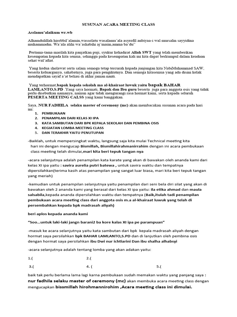 Susunan Acara Meeting Class | PDF
