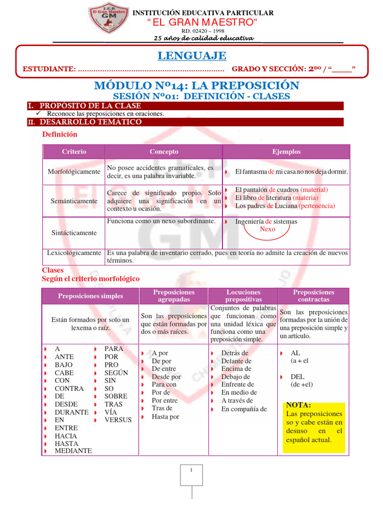 Clases y Uso de Preposiciones en Español | PDF