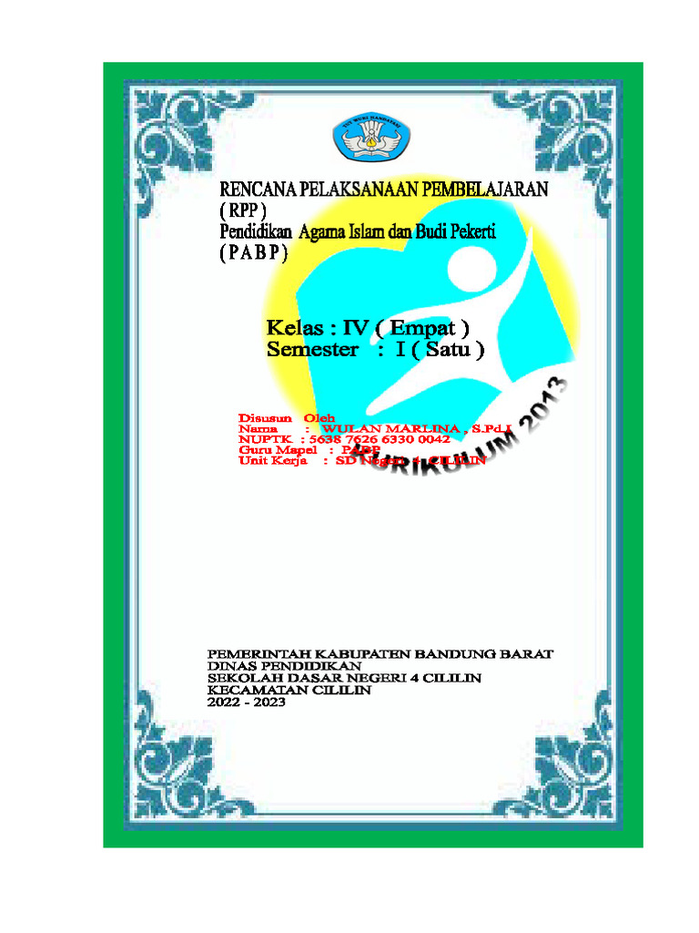 RPP 1 Lembar PAI Kelas 6 Semester 1 Brs | PDF