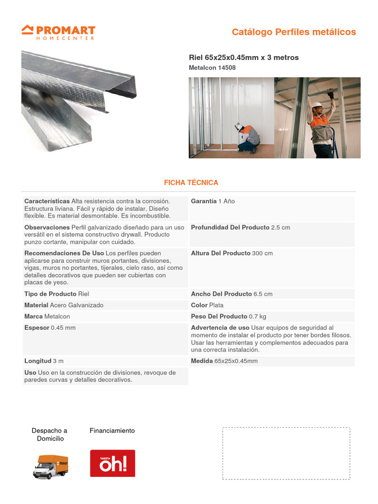 Riel 65x25x0.45mm x 3 metros_ficha tecnica_01 | PDF