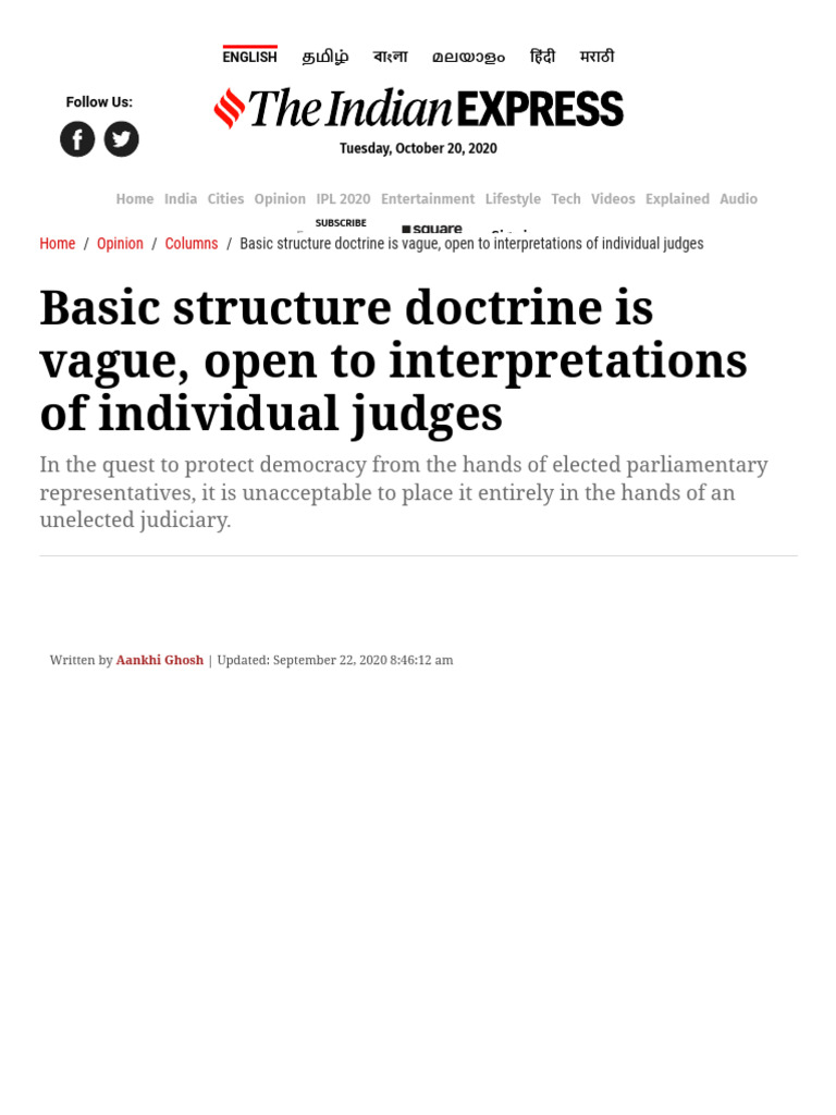 Basic Structure Doctrine Is Vague, Open To Interpretations of Individual Judges - The Indian ...