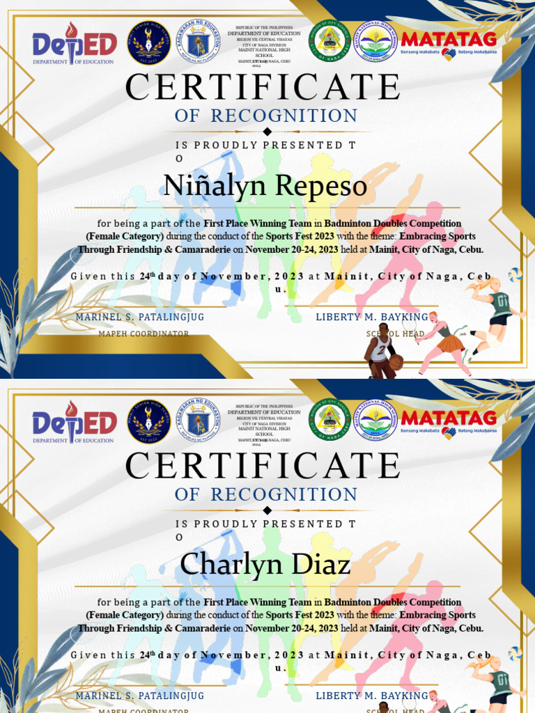 Badminton Competition Certs | PDF | Cue Sports | Indoor Sports