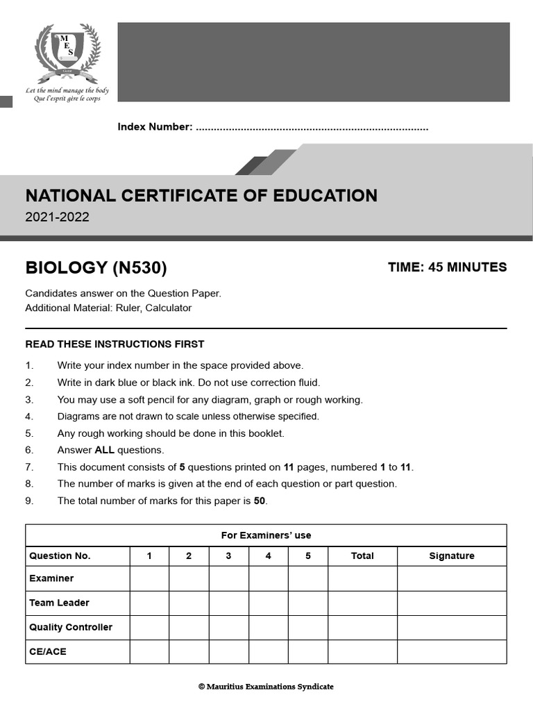 NCE Science Biology 2021 2022 | PDF