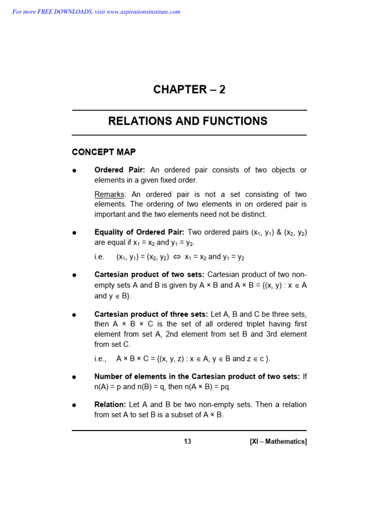 11 Maths Relations and Functions Notes Assignments | PDF | Set ...