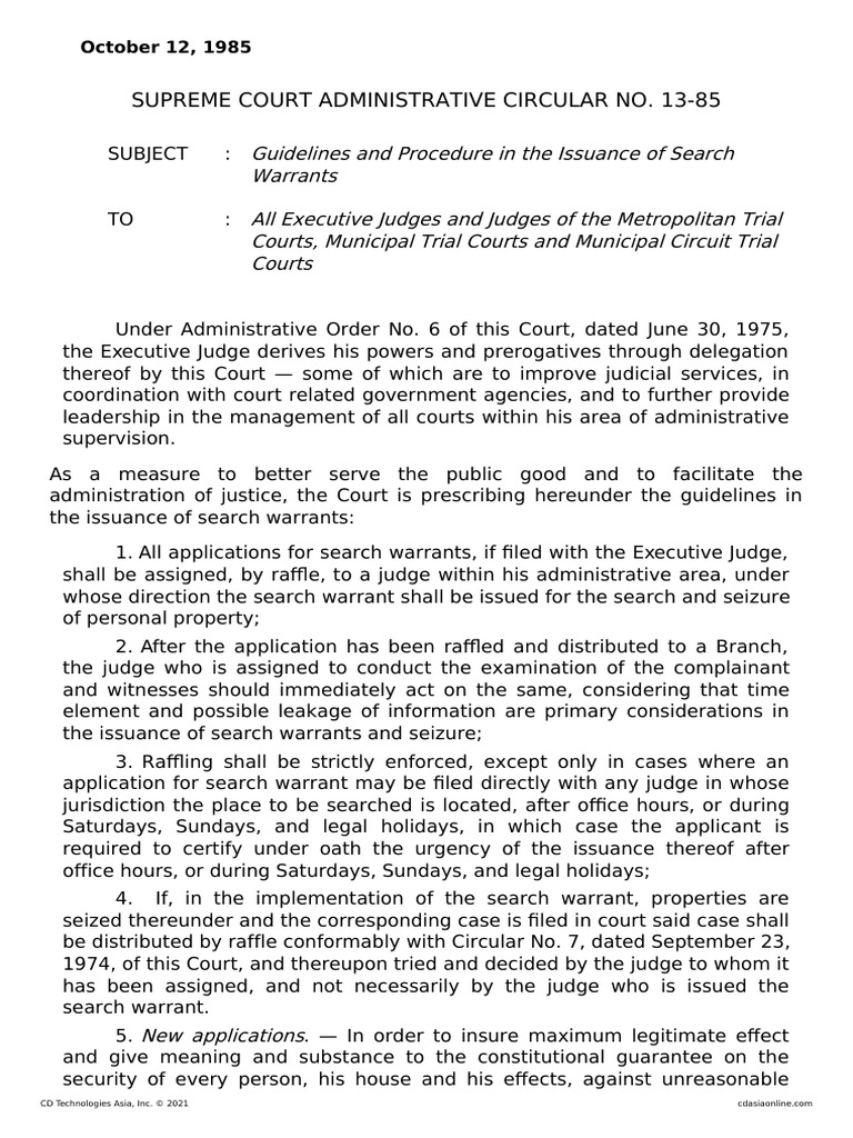 SC Admin Circular 13 (Guidelines and Procedure in The Issuance of ...