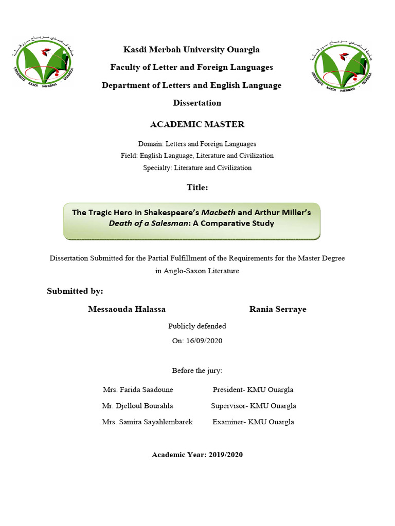 (Note) The Tragic Hero in Shakespeare's Macbeth and Arthur Miller's ...