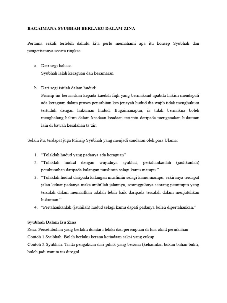 Bagaimana Syubhah Berlaku Dalam Zina | PDF
