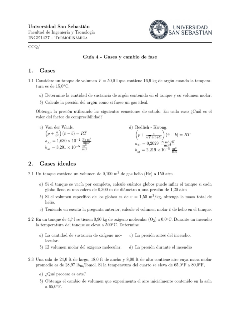 Guía de Termodinámica: Gases y Fases | PDF | Gases | Vapor