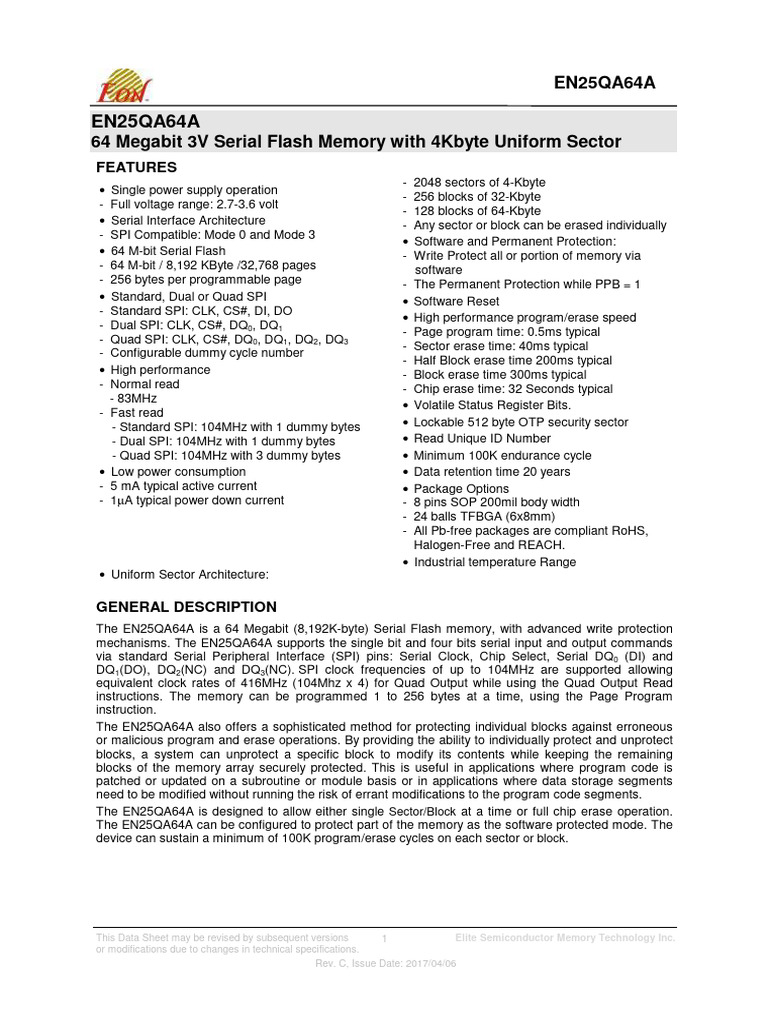 En25qa64a Eon | PDF | Input/Output | Flash Memory