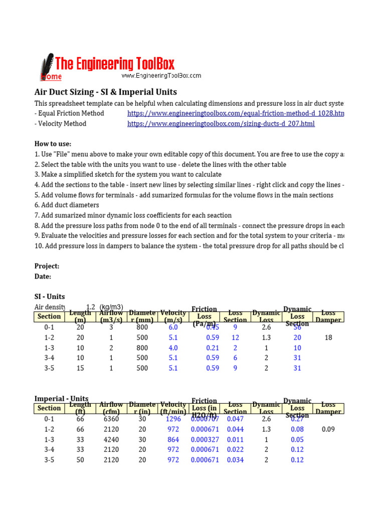 Air Duct Sizing - SI & Imperial Units | PDF | Duct (Flow) | Pressure