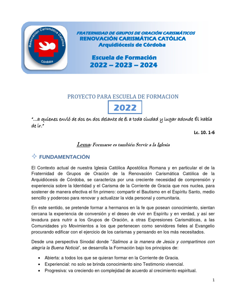 Proyecto de Formacion RCC 2022 2023 2024 Web 1 | Descargar gratis PDF | Iglesia Católica ...