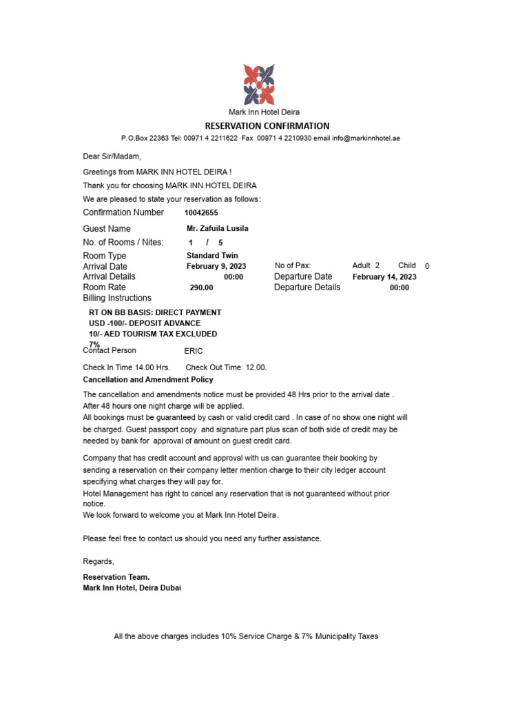 Reservation Confirmation | PDF