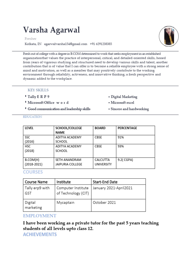 Varsha Agarwal (CV) | PDF | Motivation | Motivational