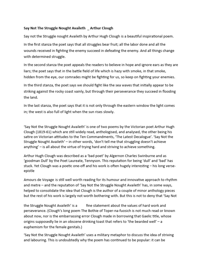 Say Not The Struggle Naught Availth B.A.fourth Sem | PDF | Classics