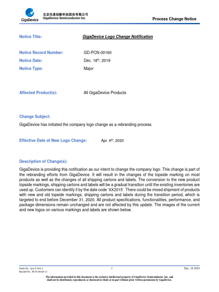 GigaDevice PCN 00160 Logo Rev1.1 | PDF