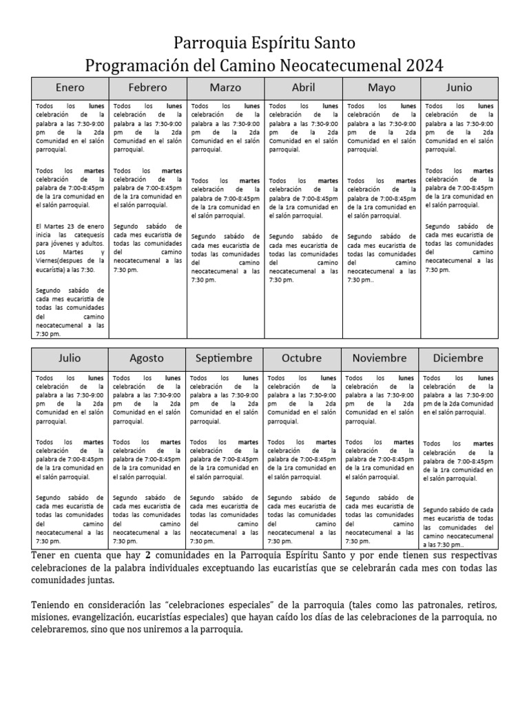 Programación Camino Neocatecumenal 2024 | PDF