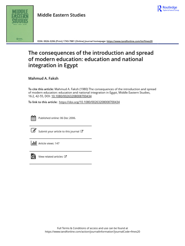 The Consequences of The Introduction and Spread of Modern Education ...