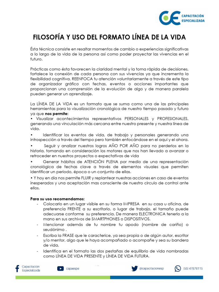 FILOSOFÍA Y USO DEL FORMATO LINEA DE LA VIDA | PDF | Cognición ...