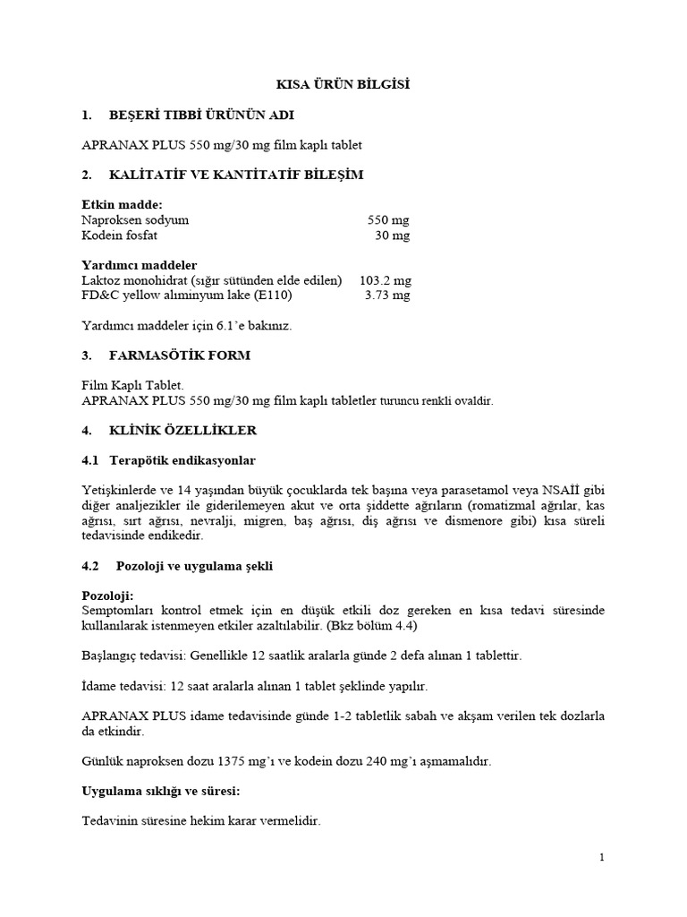 Apranax Plus 550mg 30mg Film Kaplı Tablet | PDF