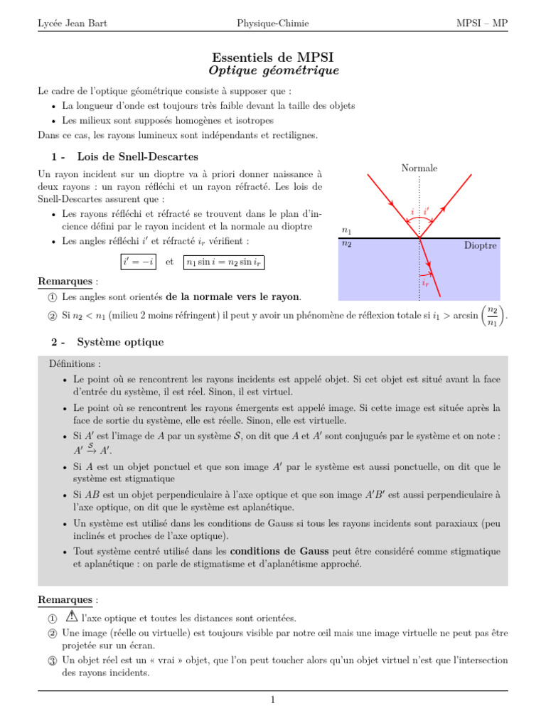 Optique Geometrique | PDF