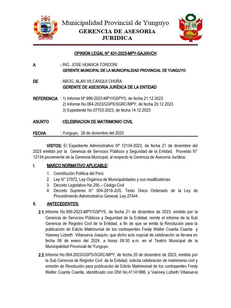 Opinion Legal 429-2023 Edicto Matrimonial. | PDF | Matrimonio ...