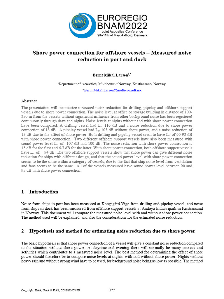 Shore Power Connection For Offshore Vessels-Measured Noise Reduction in Port and Dock | Download ...