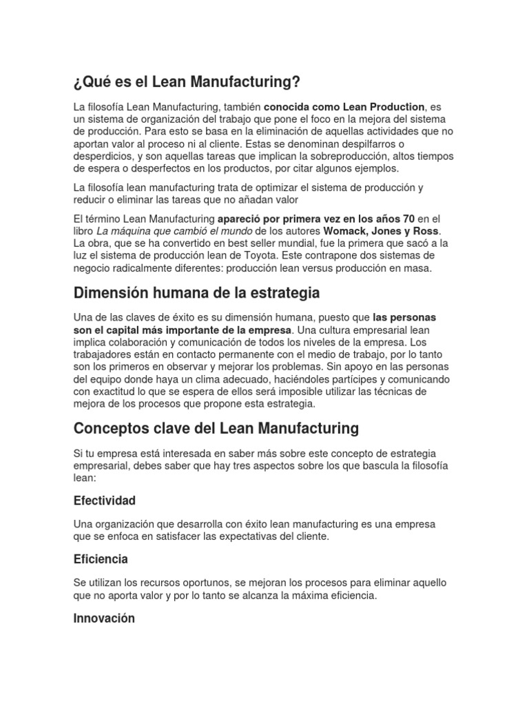 Lean Manufacturing: Claves y Principios | PDF | Lean Manufacturing ...