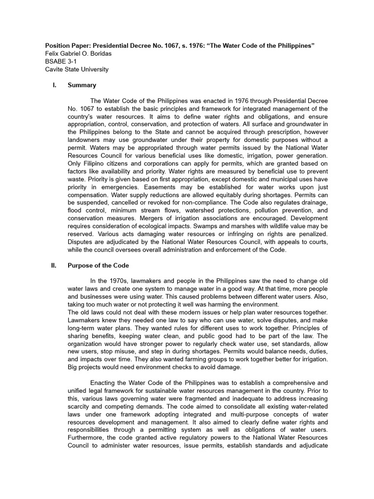 Presidential Decree No. 1067 | PDF | Sustainability | Water Resources