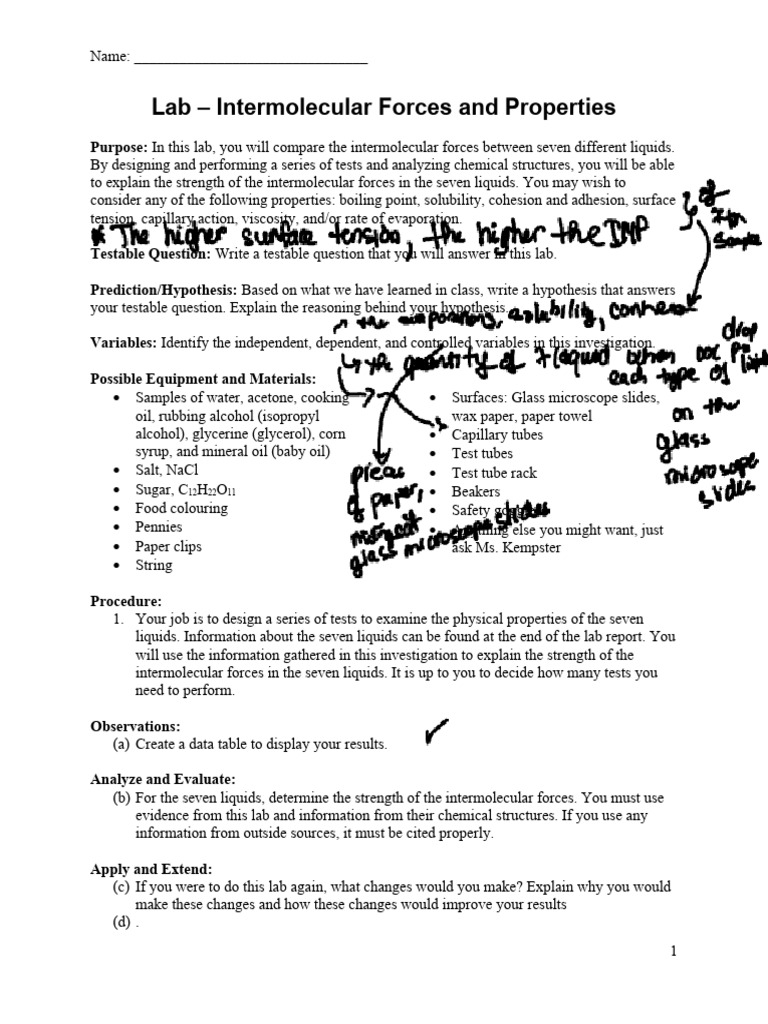 Lab - Intermolecular Forces and Properties v2 | PDF | Liquids | Water