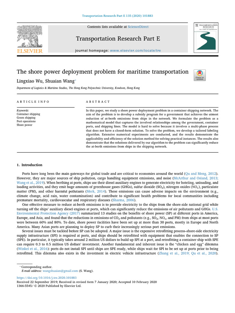 The Shore Power Deployment Problem For Maritime Transportation | PDF ... The Shore Power Deployment Problem For Maritime Transportation | PDF ...