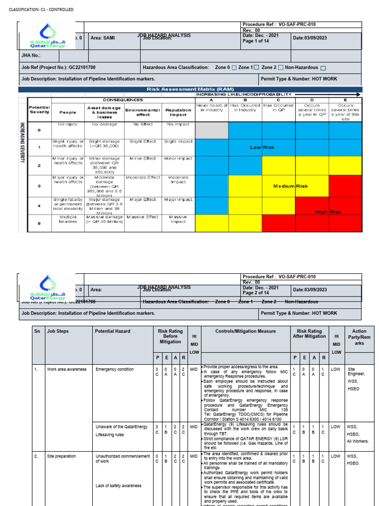 JHA - Installation of Pipeline Identification Markers | PDF | Personal ...