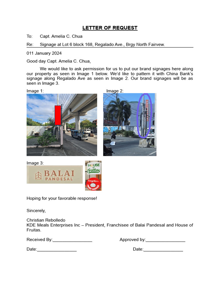 LETTER OF REQUEST For Signage | PDF
