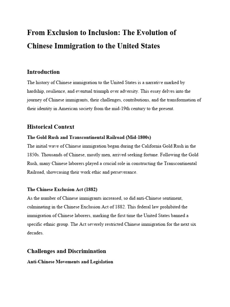 From Exclusion To Inclusion | PDF | Immigration | Chinese Americans