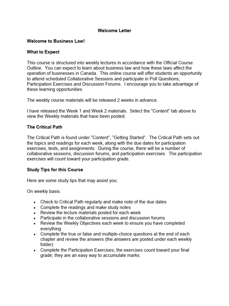 Welcome Letter | PDF | Textbook | Lecture