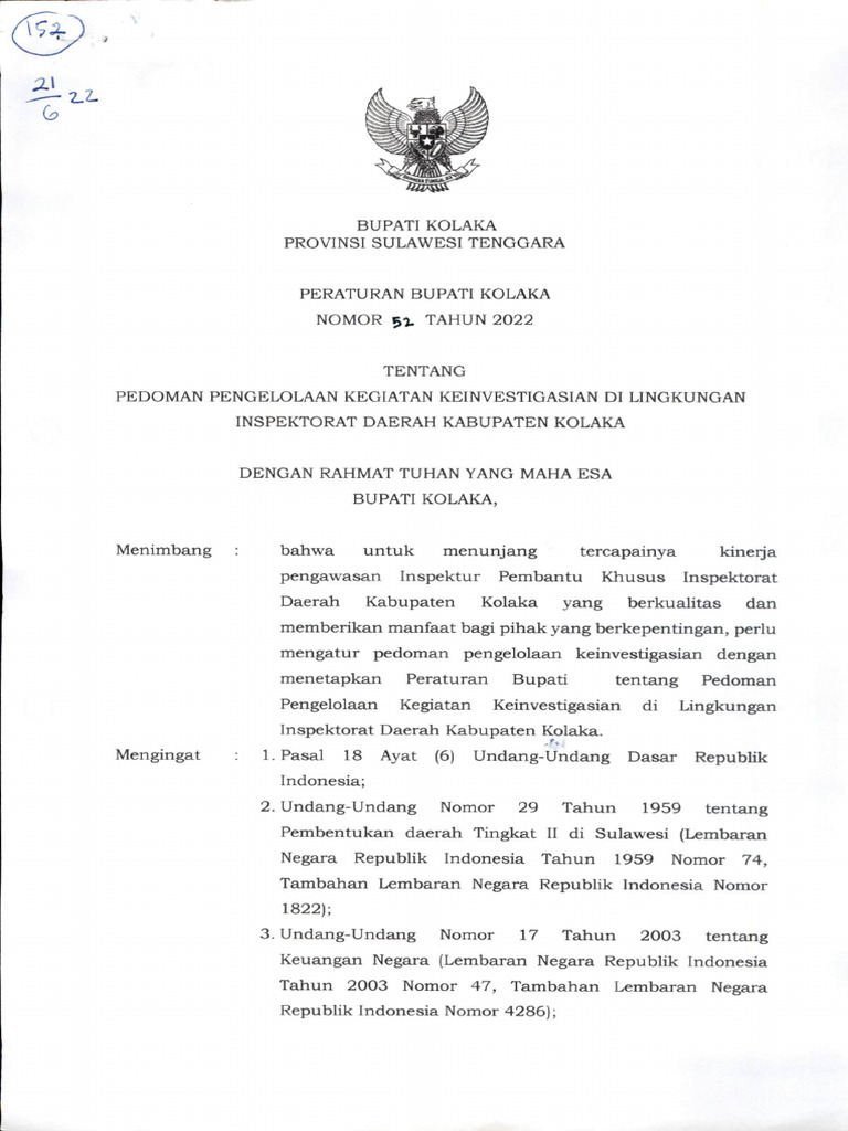 Perbup No. 52 Tahun 2022 | PDF