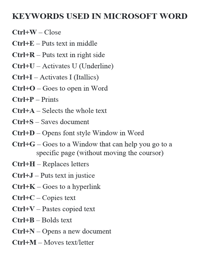Keywords Used in Microsoft Word | PDF