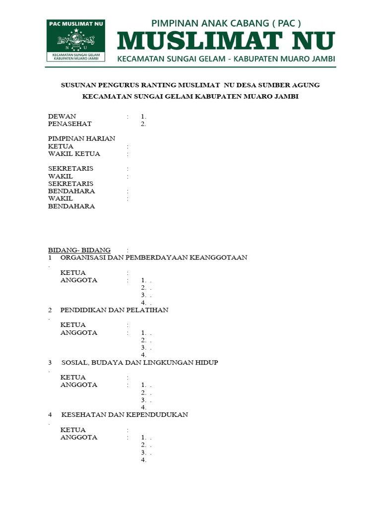 Format Susunan Pengurus Ranting Muslimat Nu | PDF